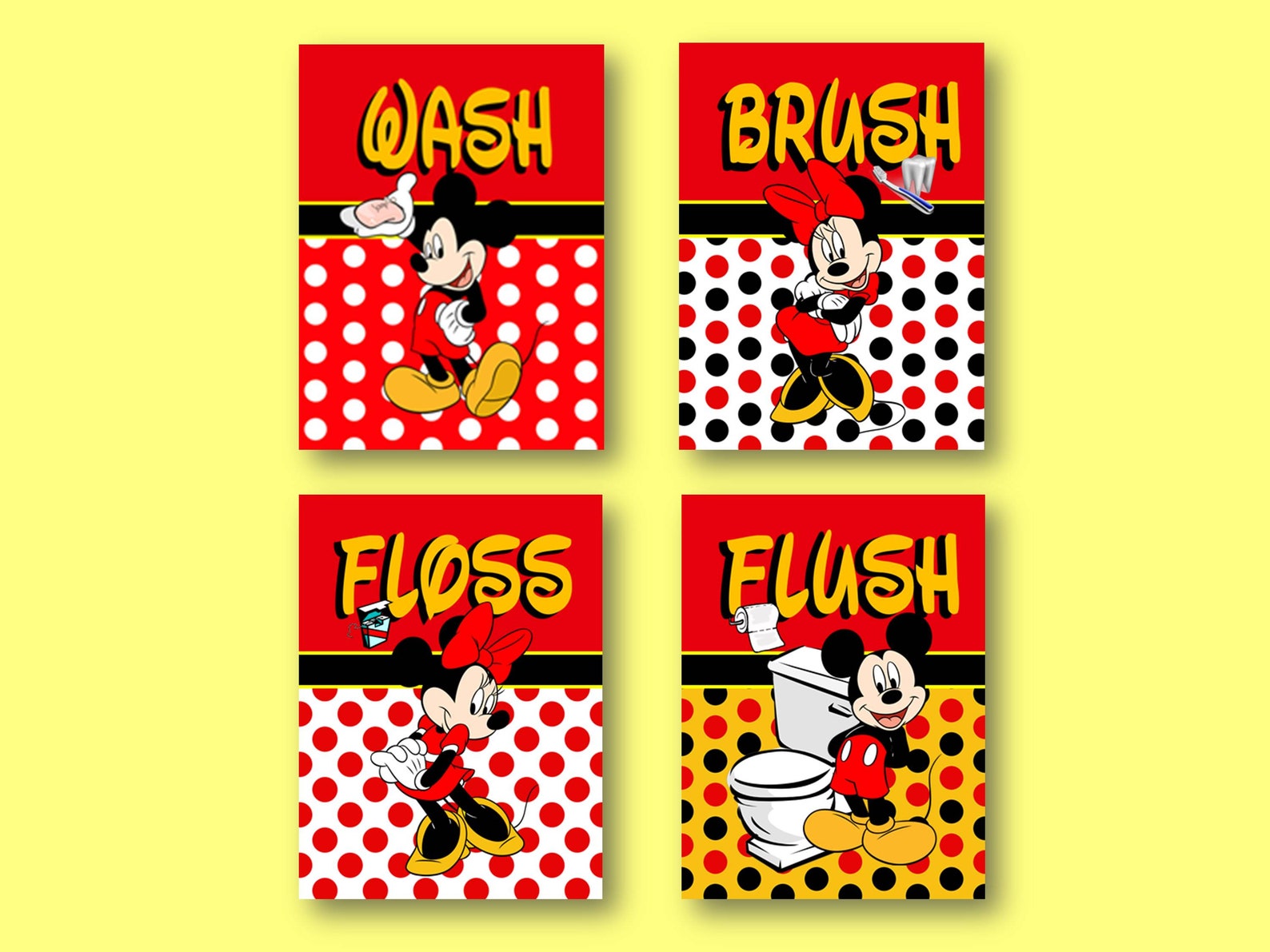 Mickey Mouse Minnie Mouse Polka Dots Wash Brush Floss Flush - Etsy