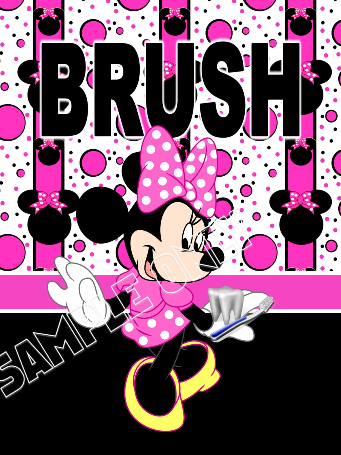 Minnie Mouse Wash Brush Floss Flush 8x10 Kids | Etsy