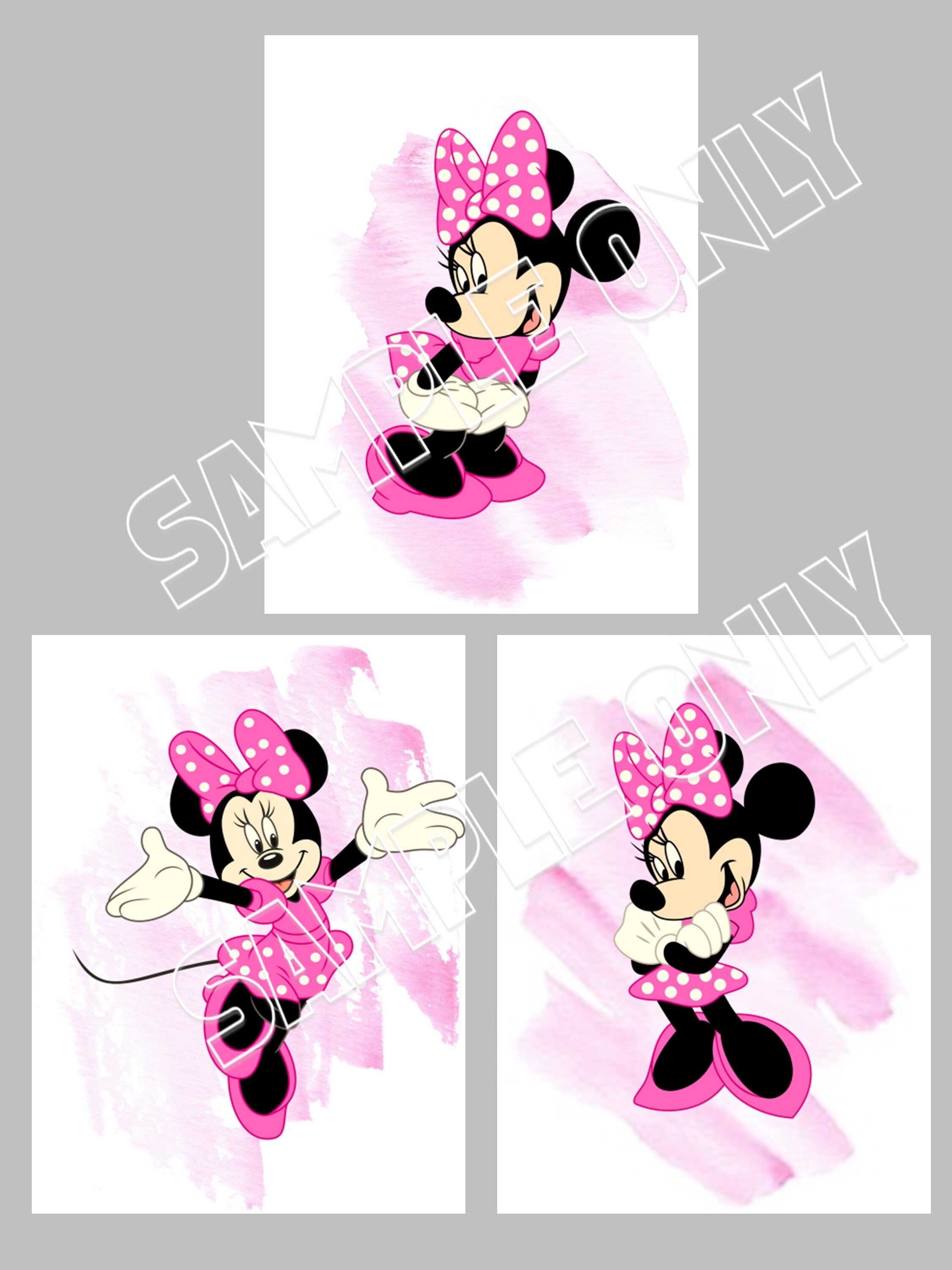 Minnie Mouse Trio Pink Watercolor Splashes Wall Art Prints - Etsy