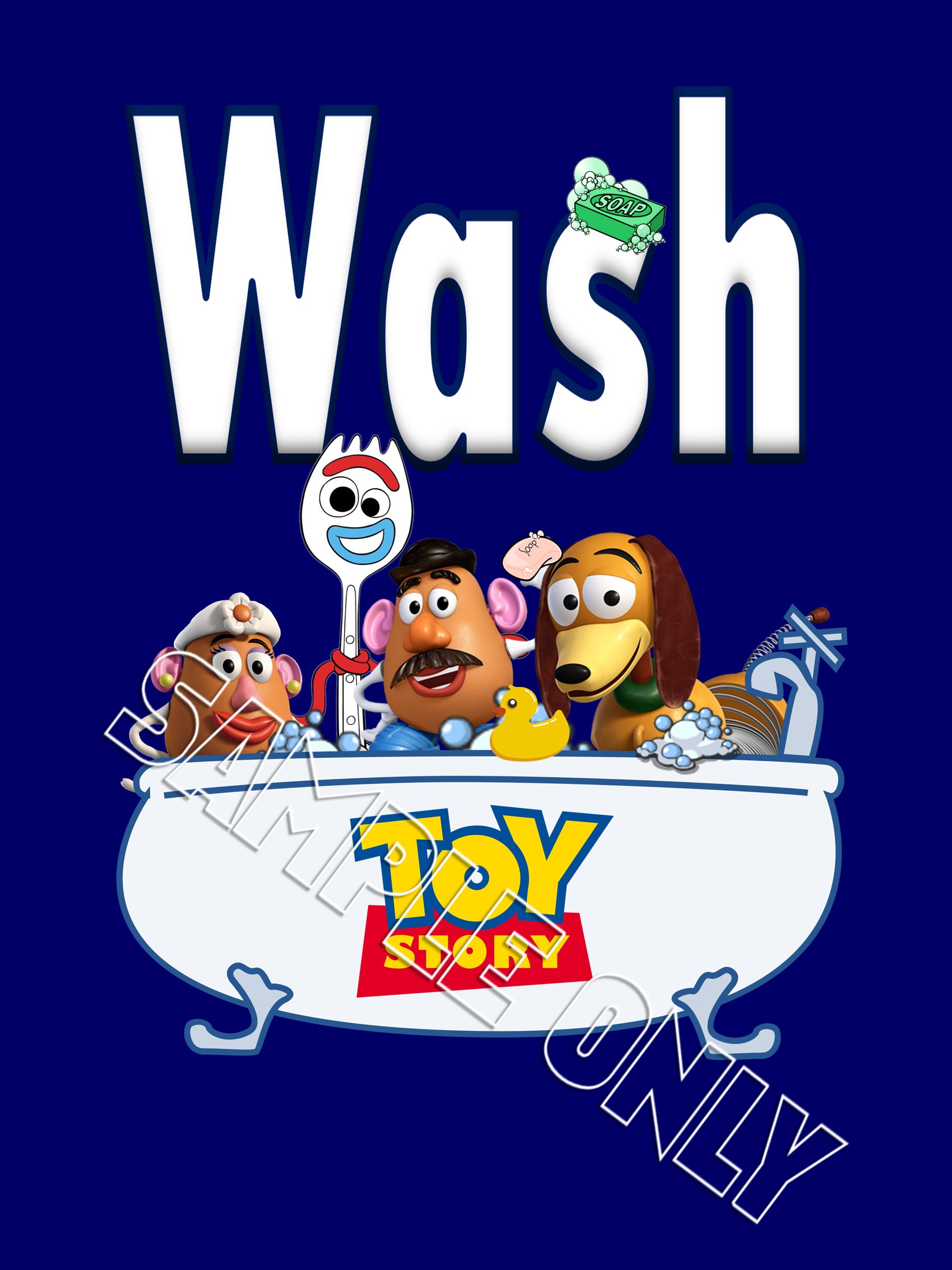 Toy Story Wash Brush Floss Flush Kids Bathroom Wall Art Prints - Set of ...