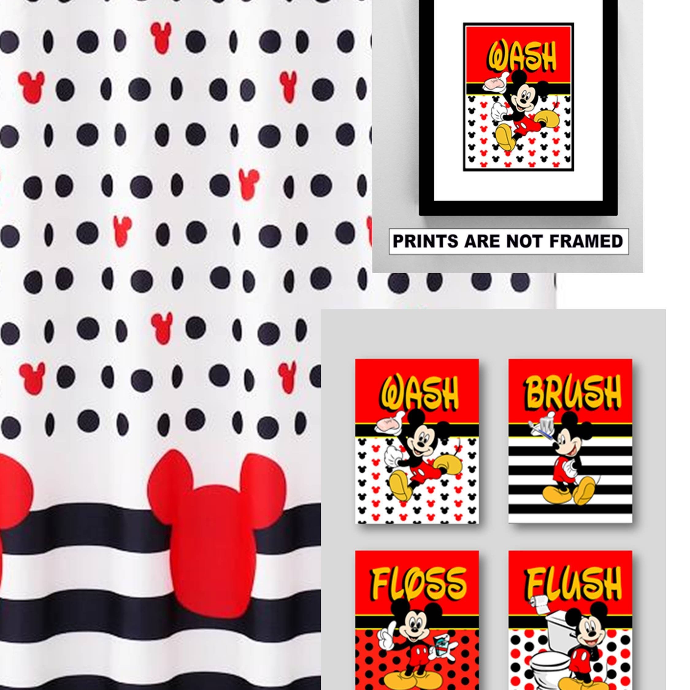 Mickey Mouse Red Black Wash Brush Floss Flush Kids Bathroom | Etsy