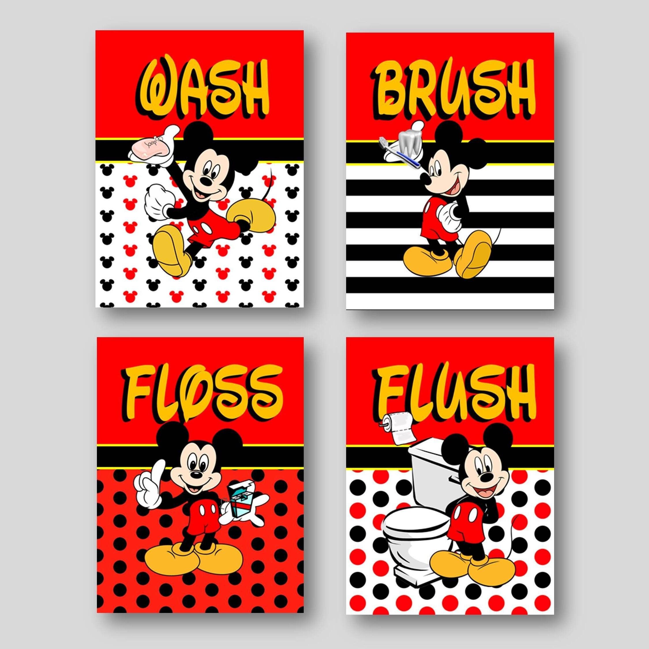 Mickey Mouse Red Black Wash Brush Floss Flush Kids Bathroom | Etsy