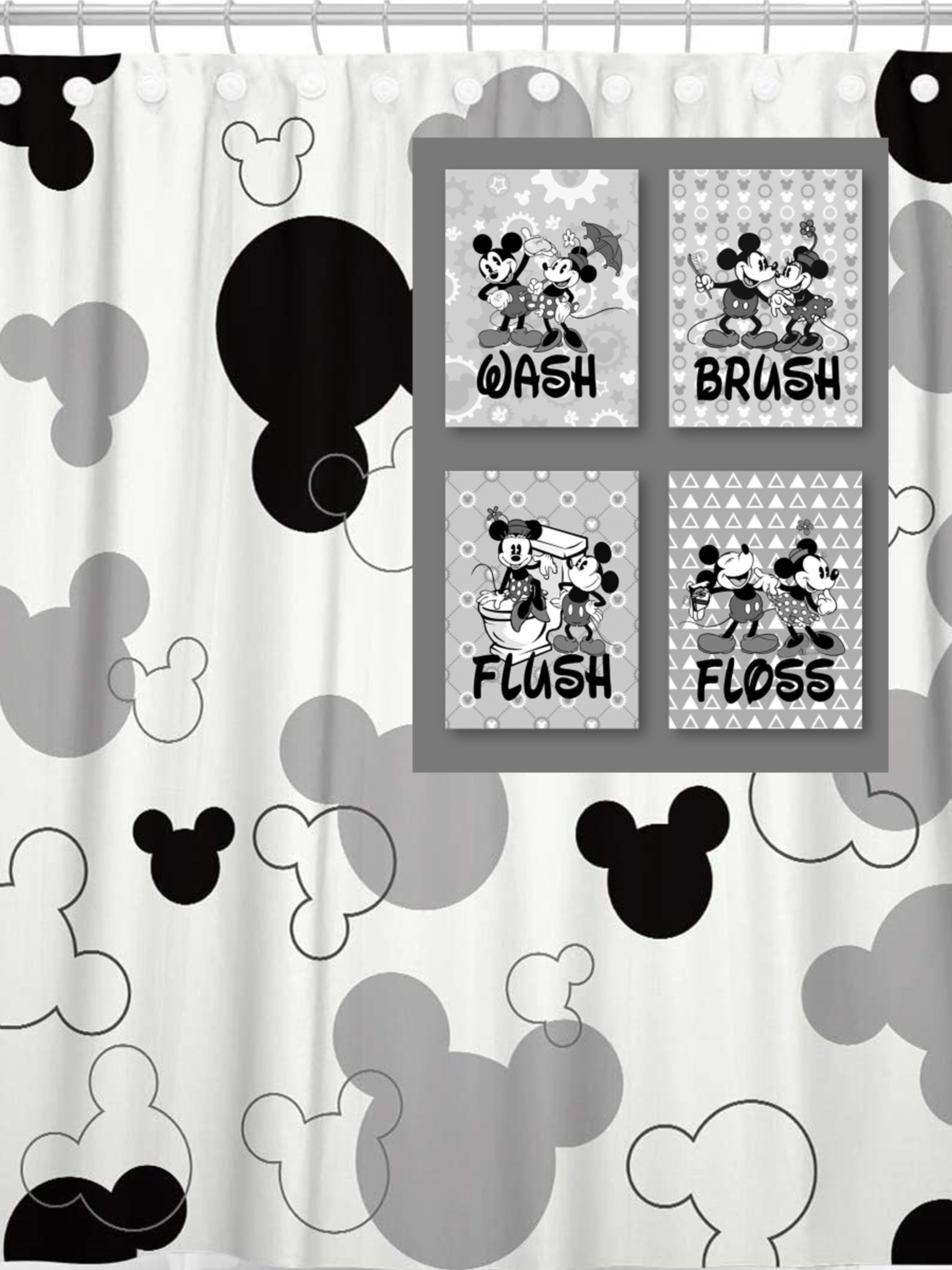 Mickey and Minnie Mouse Monochrome Wash Brush Floss Flush Children's ...