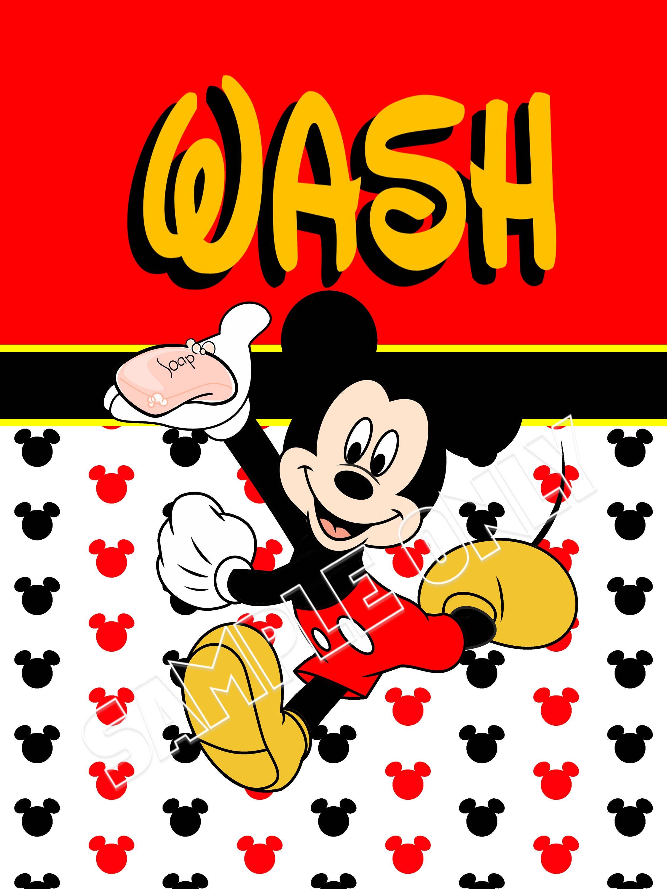 Mickey Mouse Red Black Wash Brush Floss Flush Kids Bathroom Decor Wall ...