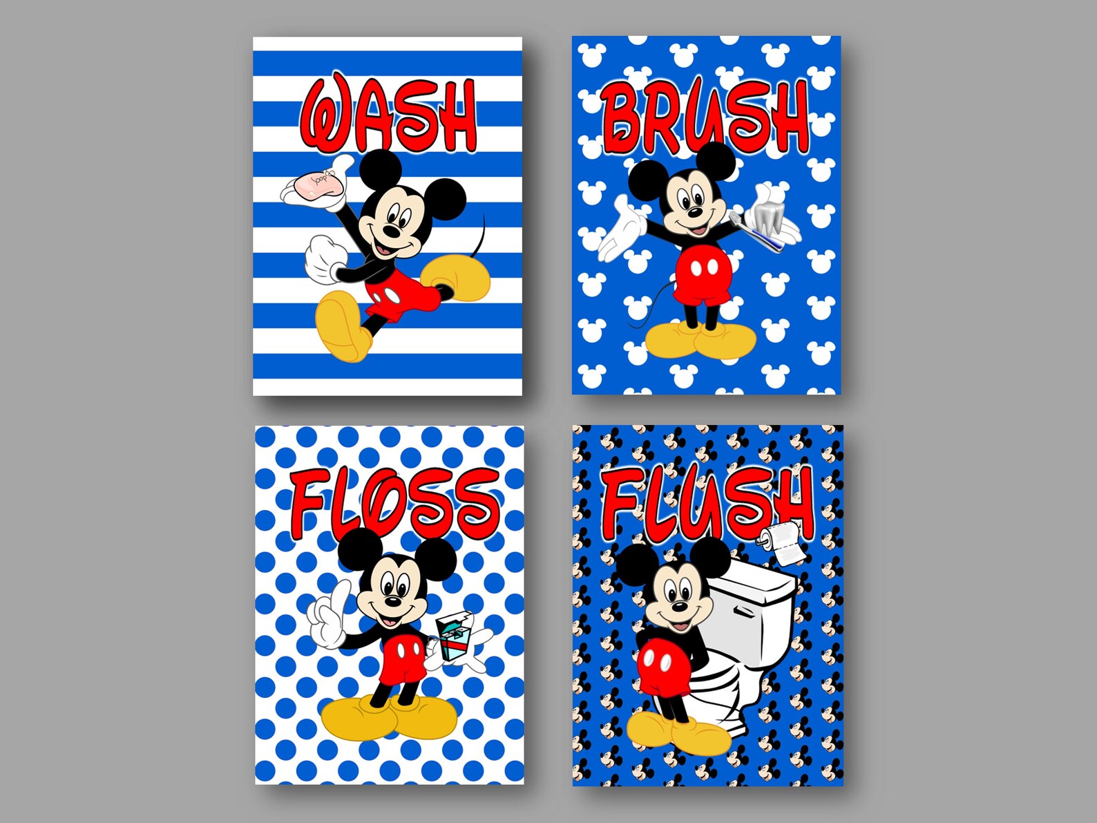 Mickey Mouse Royal Blue Wash Brush Floss Flush Kids Bathroom - Etsy