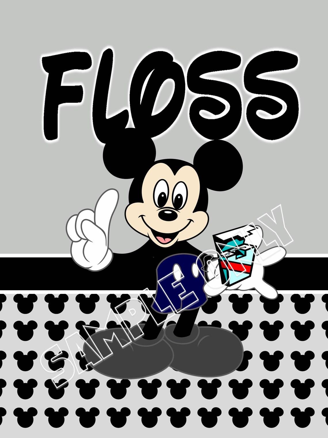 Mickey Mouse Gray Blue Wash Brush Floss Flush Kids Bathroom | Etsy