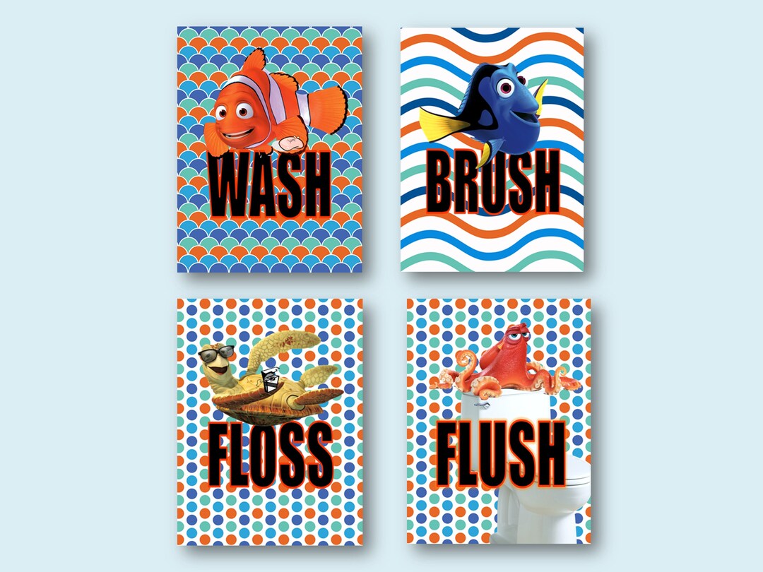 Finding Nemo Version 2 Wash Brush Floss Flush Kids Bathroom Decor Wall ...