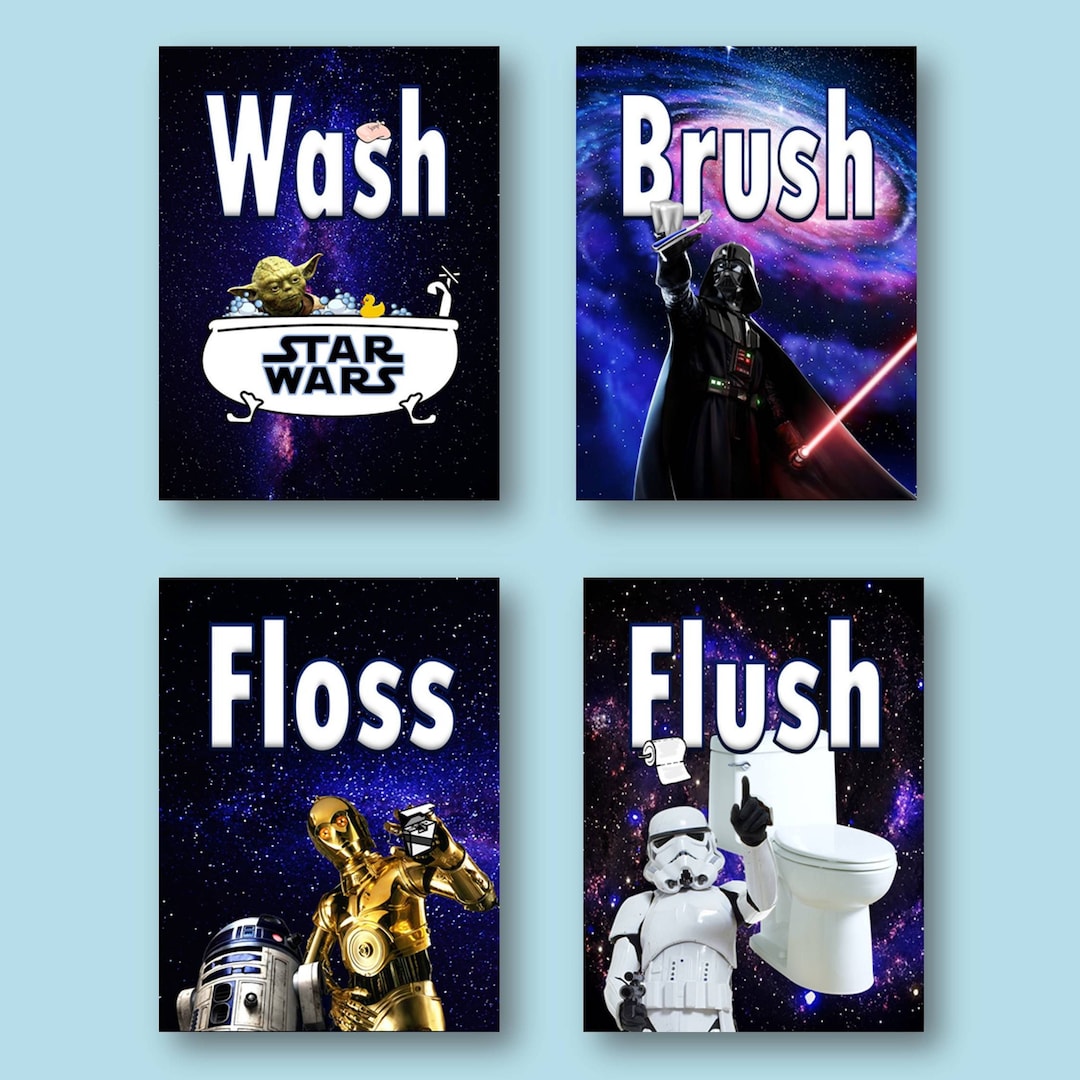 Star Wars Wash Brush Floss Flush Kids Bathroom Decor Wall Art Prints - Etsy