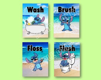 Lilo and Stitch Bathroom Prints - Set of 4 - Etsy