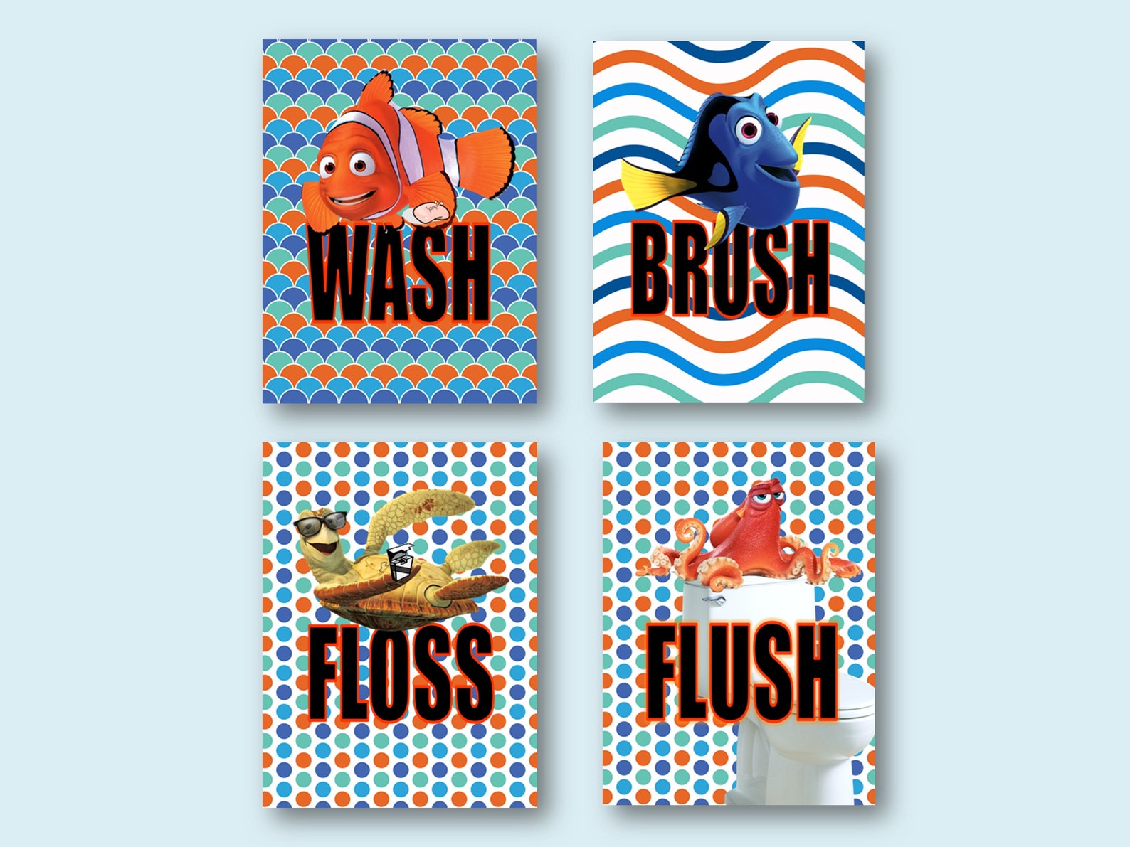 Finding Nemo Version 2 Wash Brush Floss Flush Kids Bathroom - Etsy