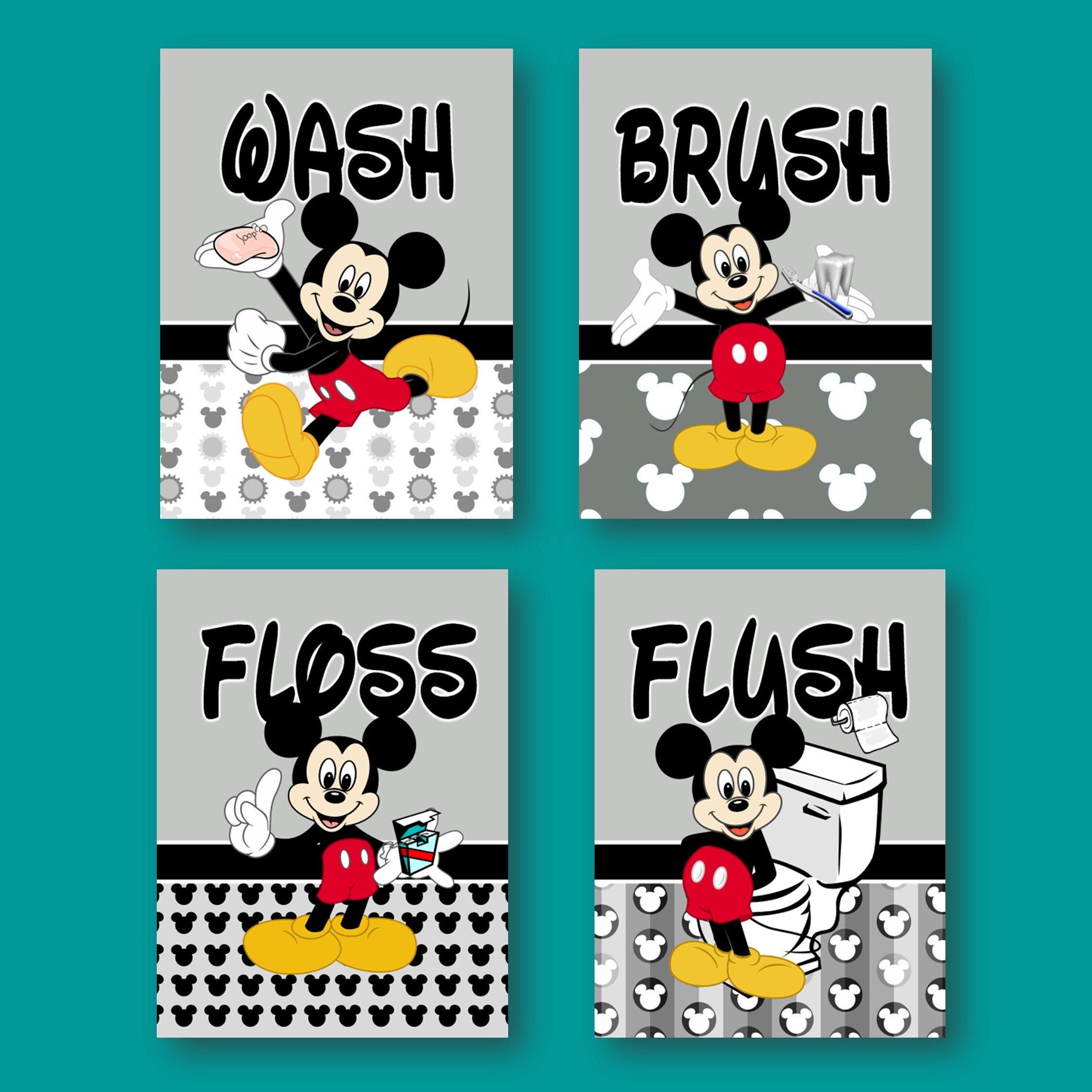 Mickey Mouse Gray Background Wash Brush Floss Flush Kids | Etsy