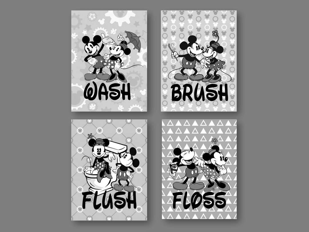 Mickey and Minnie Mouse Monochrome Wash Brush Floss Flush Children's ...