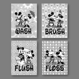 Mickey and Minnie Mouse Monochrome Wash Brush Floss Flush Children's ...