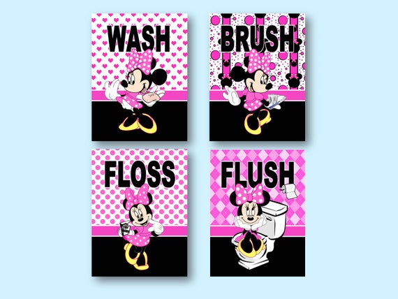 Minnie Mouse Wash Brush Floss Flush 8x10 Kids - Etsy