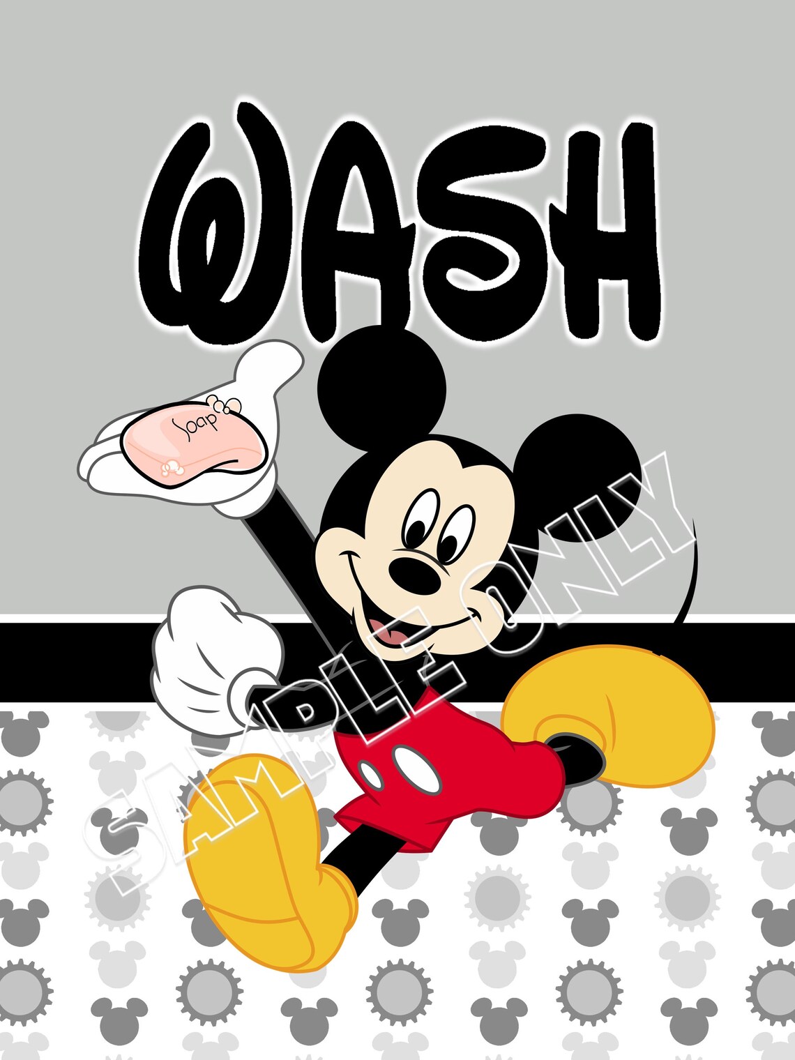 Mickey Mouse Gray Background Wash Brush Floss Flush Kids | Etsy