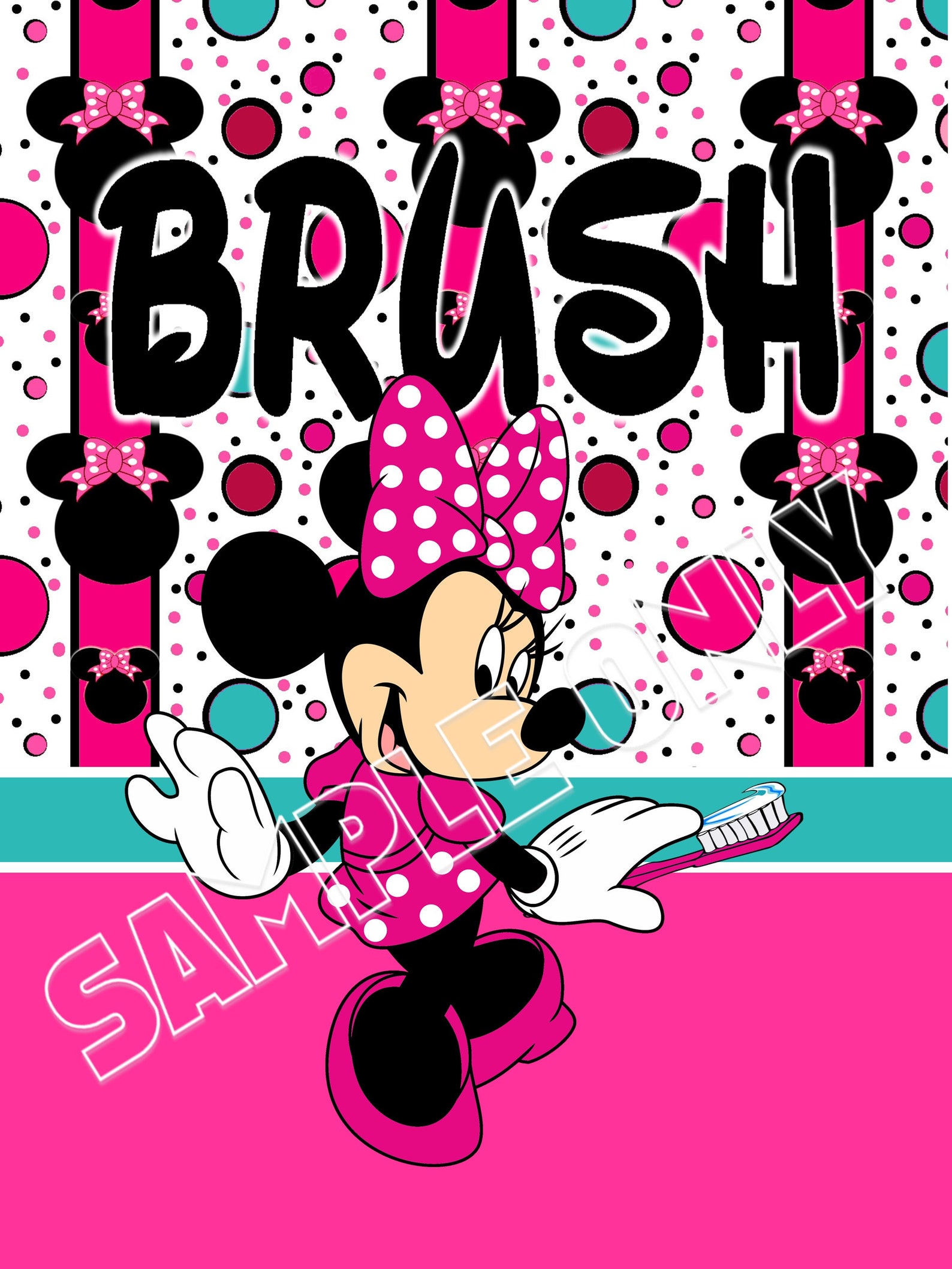 Minnie Mouse Hot Pink and Teal Wash Brush Floss Flush Kids - Etsy