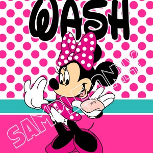 Minnie Mouse Hot Pink and Teal Wash Brush Floss Flush Kids Bathroom ...