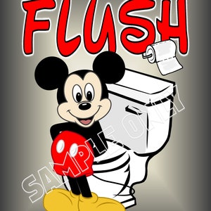 Mickey Mouse Gray BG Wash Brush Floss Flush Kids Bathroom Decor Wall ...