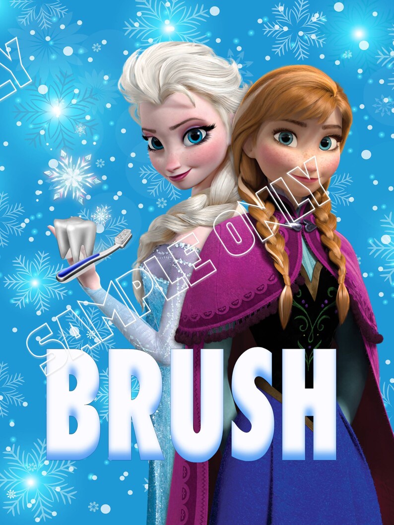 Disney Frozen Wash Brush Floss Flush Kids Bathroom Decor Wall Art ...