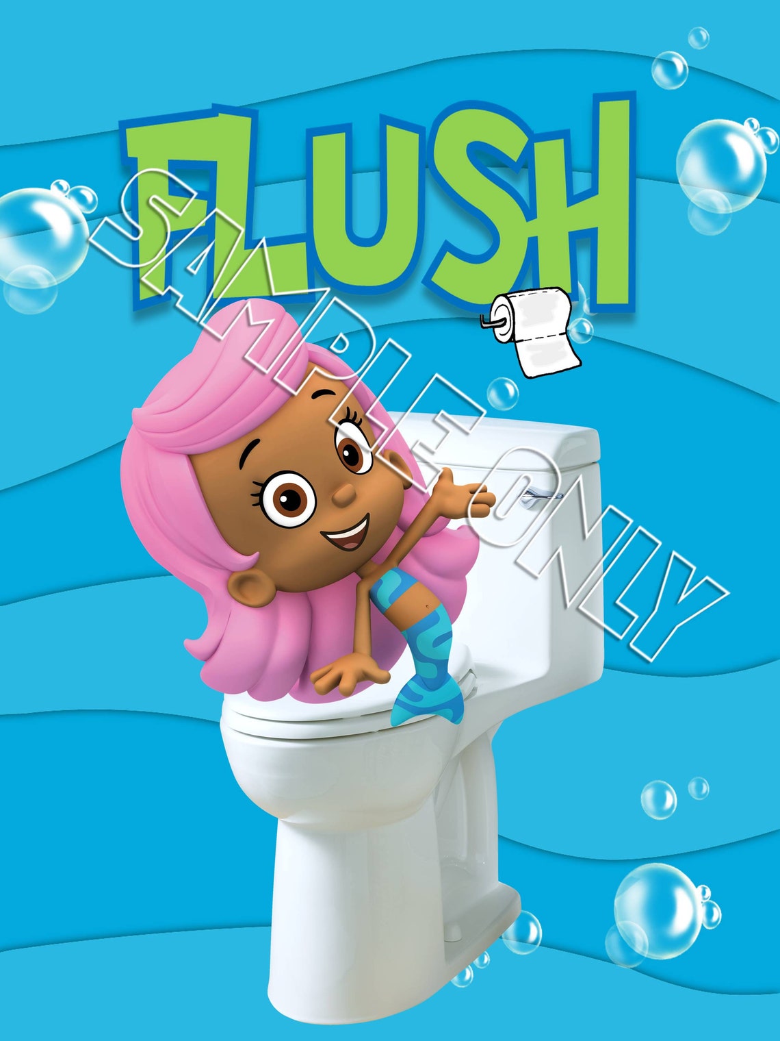 Bubble Guppies Wash Brush Floss Flush Kids Bathroom Decor Wall Art ...