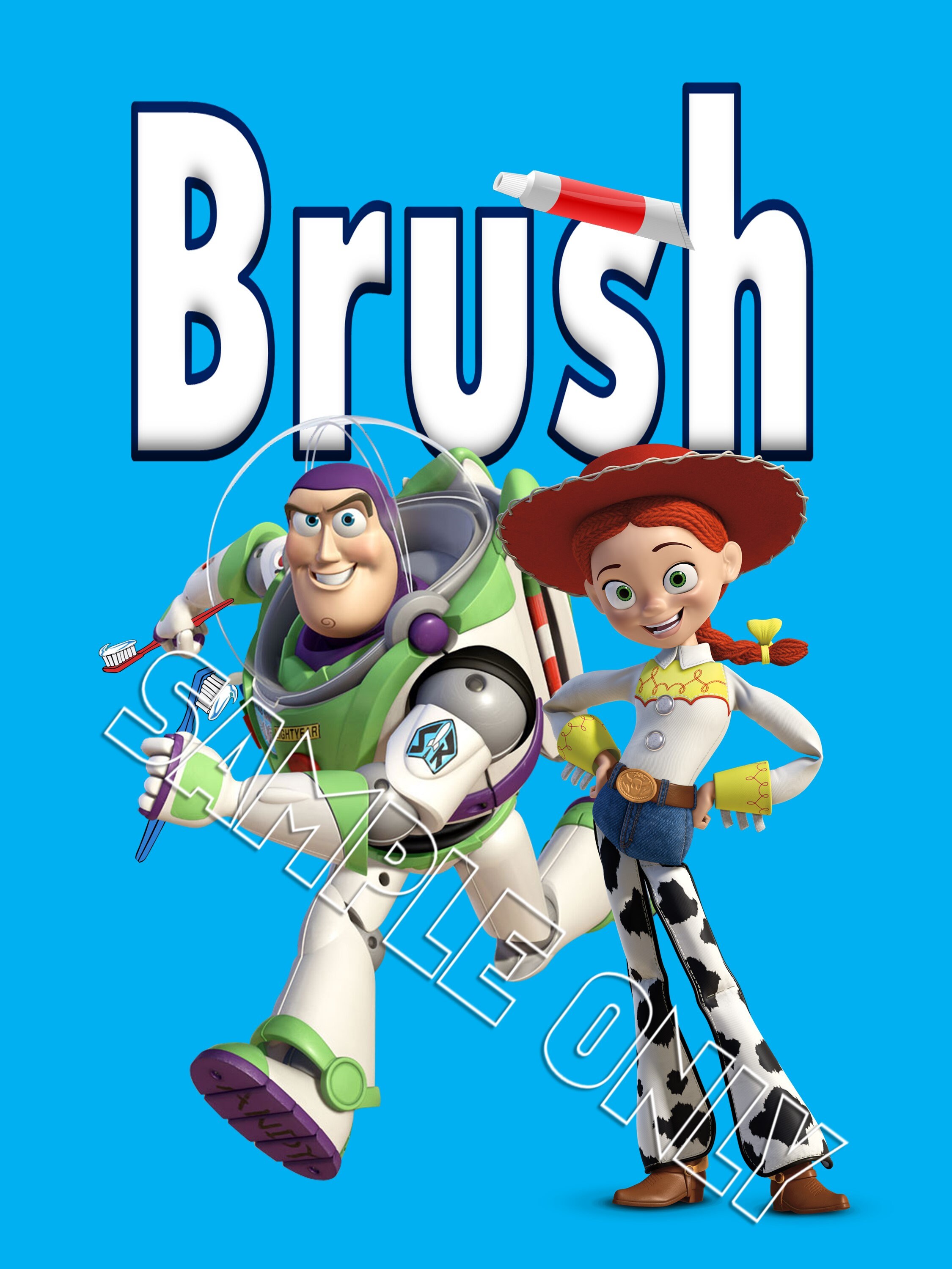 Toy Story Wash Brush Floss Flush Kids Bathroom Wall Art Prints - Set of ...