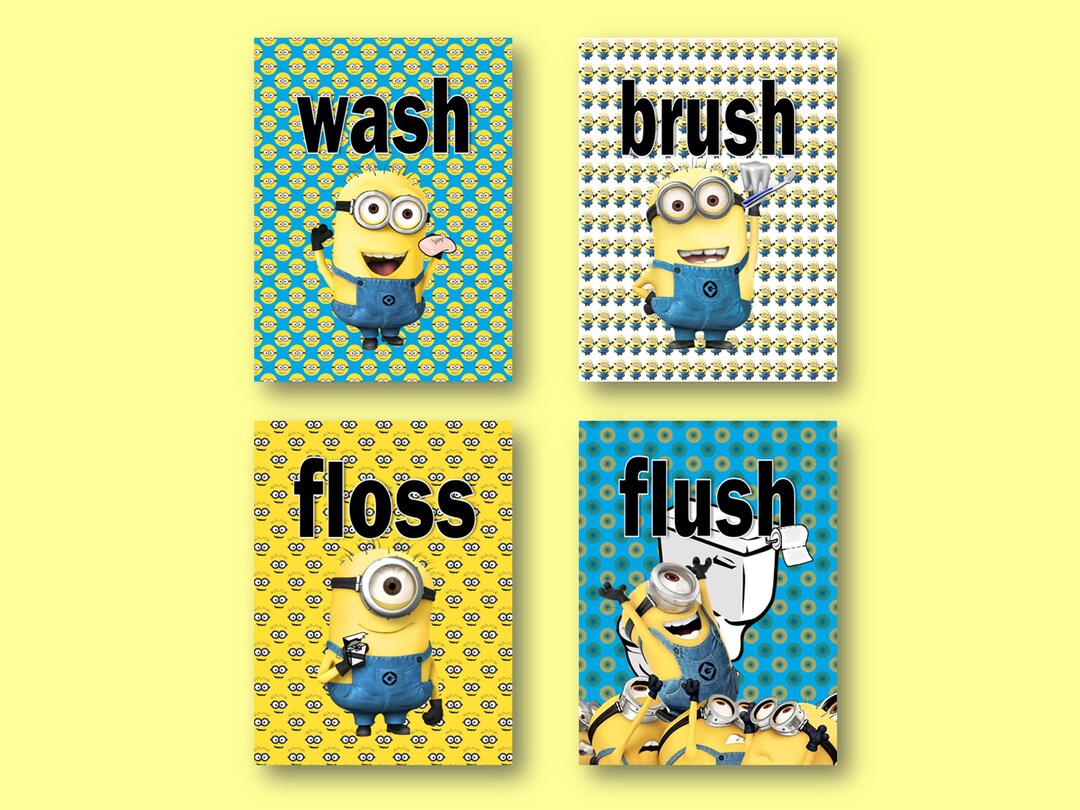 Minions Bathroom Prints: Kids Wash, Brush, Floss, Flush - Etsy