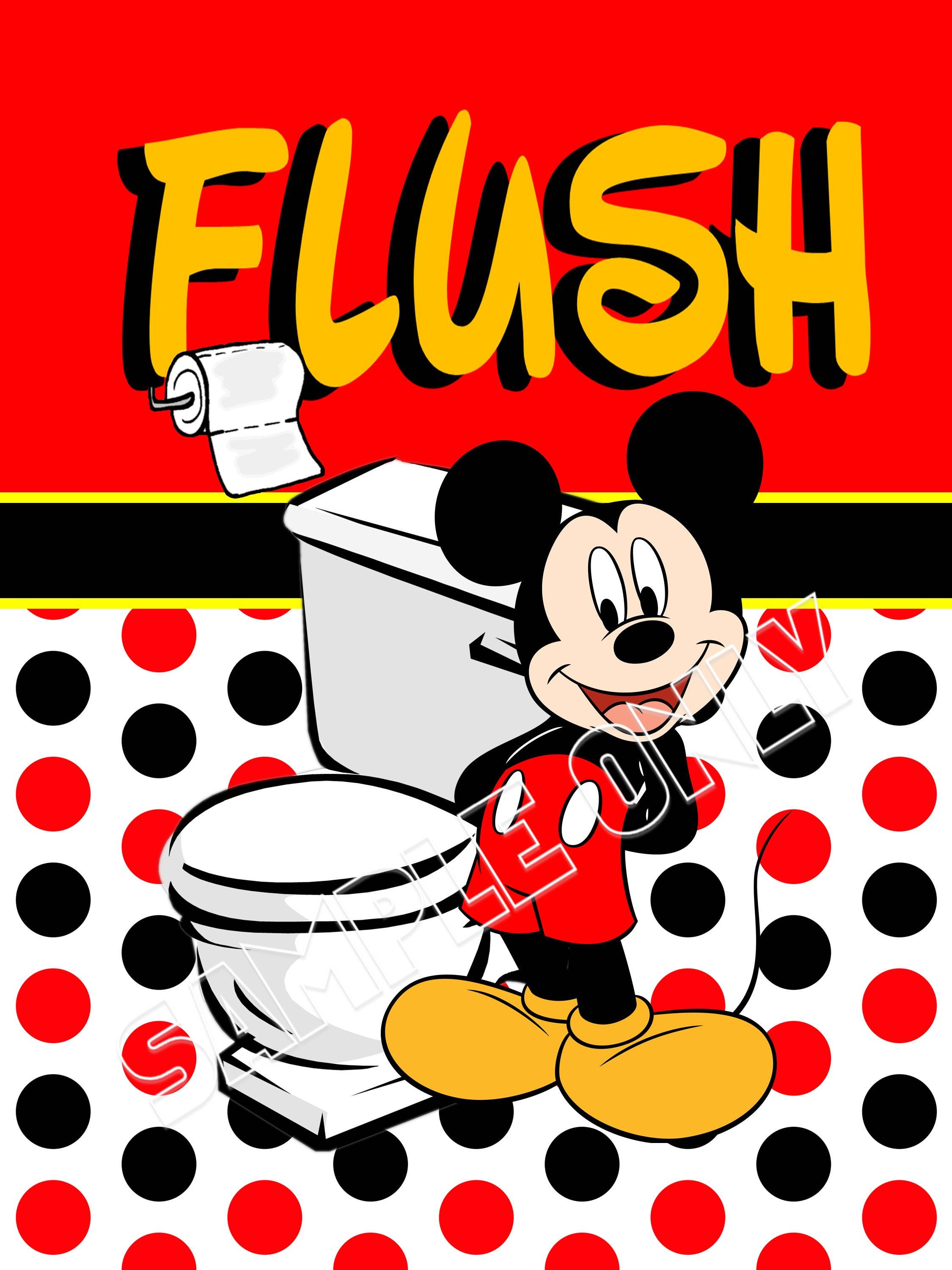 Mickey Mouse Red Black Wash Brush Floss Flush Kids Bathroom | Etsy