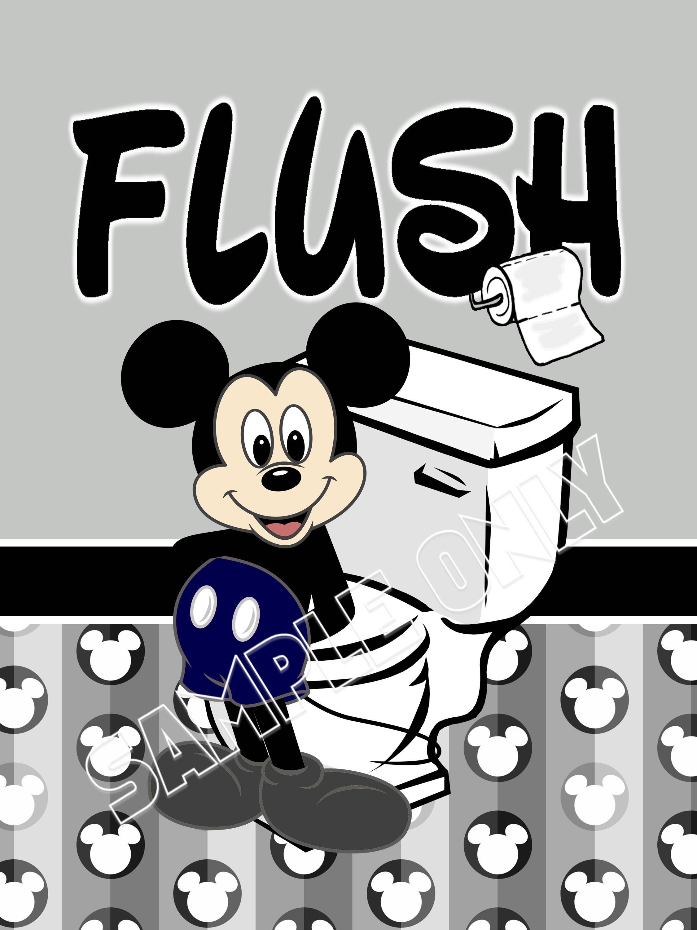 Mickey Mouse Gray Blue Wash Brush Floss Flush Kids Bathroom | Etsy