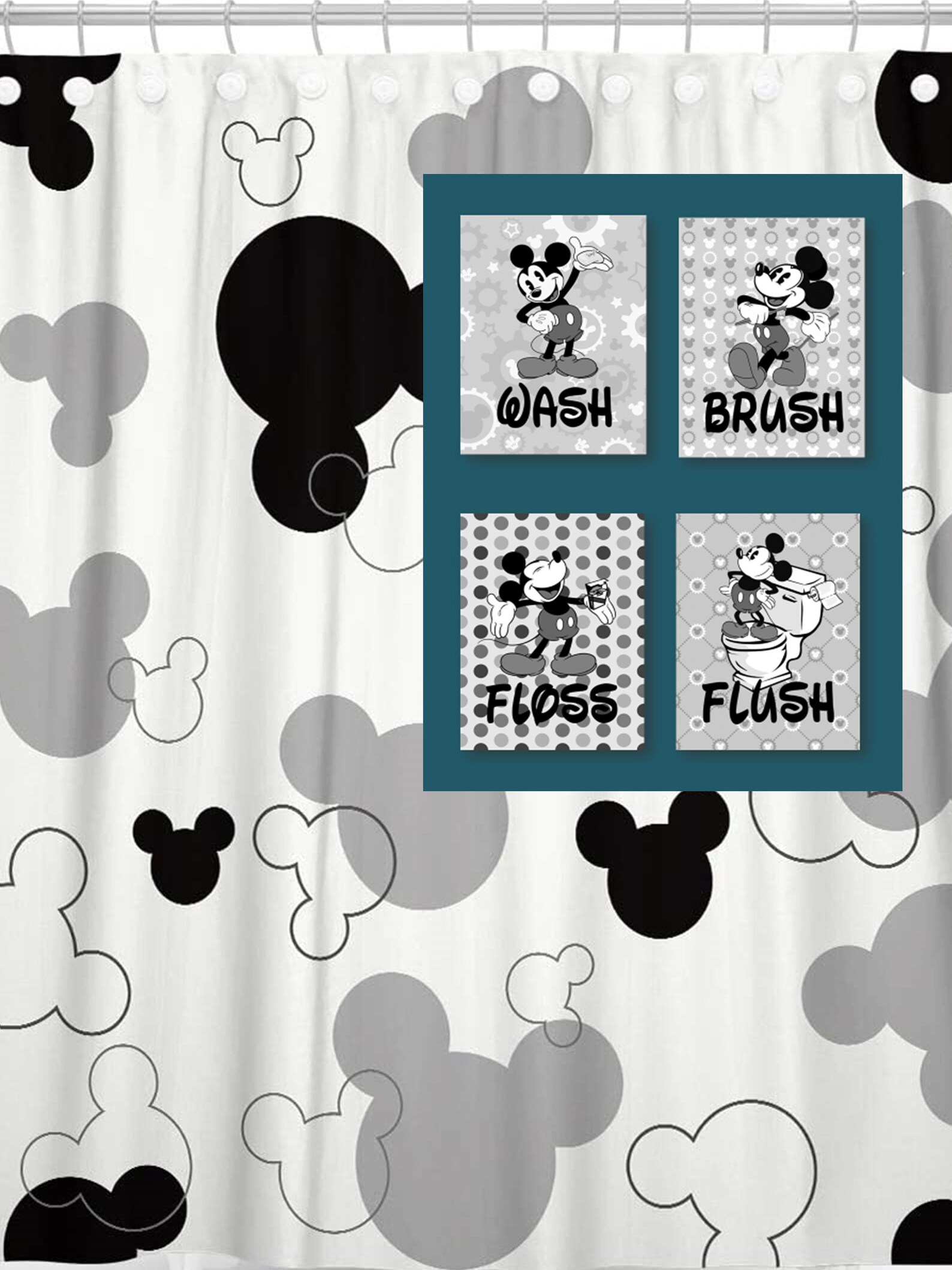 Mickey Mouse Monochrome Wash Brush Floss Flush Children's | Etsy