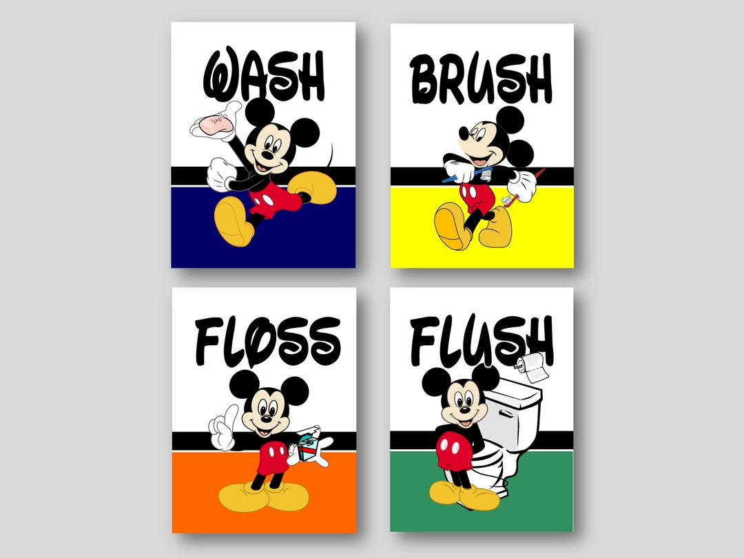 Mickey Mouse Blue Yellow Orange Green BG Wash Brush Floss Flush Kids ...