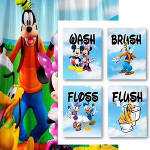 Mickey Mouse Clubhouse Wash Brush Floss Flush Kids Bathroom Decor Wall ...