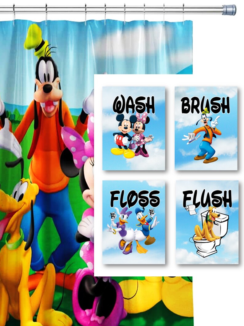 Mickey Mouse Clubhouse Wash Brush Floss Flush Kids Bathroom Decor Wall ...
