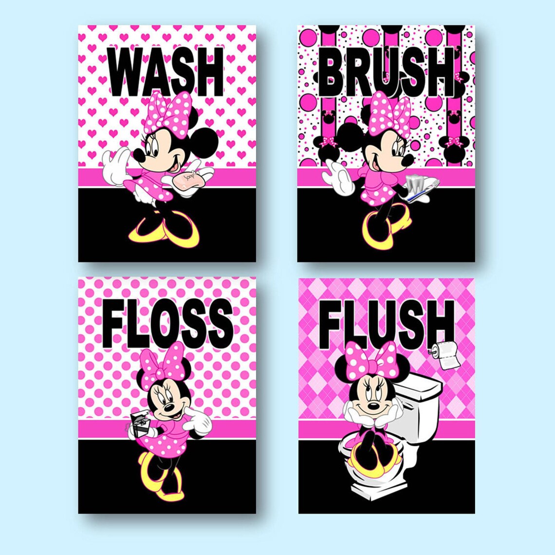 Minnie Mouse Wash Brush Floss Flush 8x10 Kids | Etsy