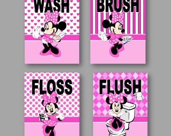 Minnie Mouse Wash Brush Floss Flush 8x10 Kids | Etsy