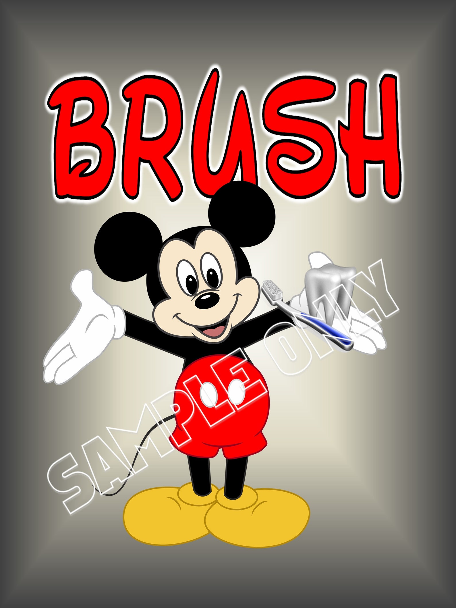 Mickey Mouse Gray BG Wash Brush Floss Flush Kids Bathroom - Etsy