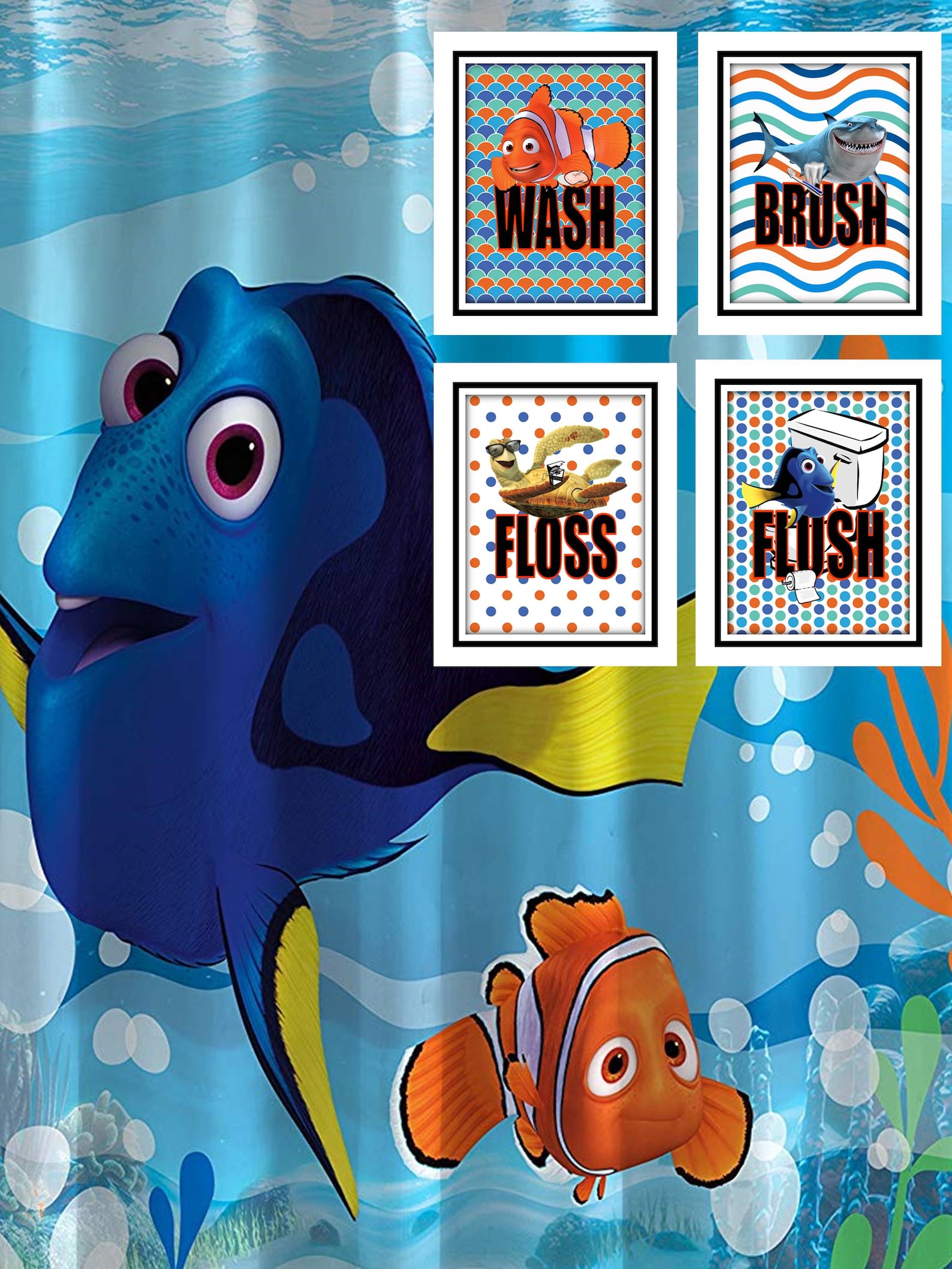 Finding Nemo Dory Wash Brush Floss Flush Kids Bathroom Decor - Etsy