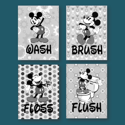 Mickey Mouse Gray Blue Wash Brush Floss Flush Kids Bathroom - Etsy