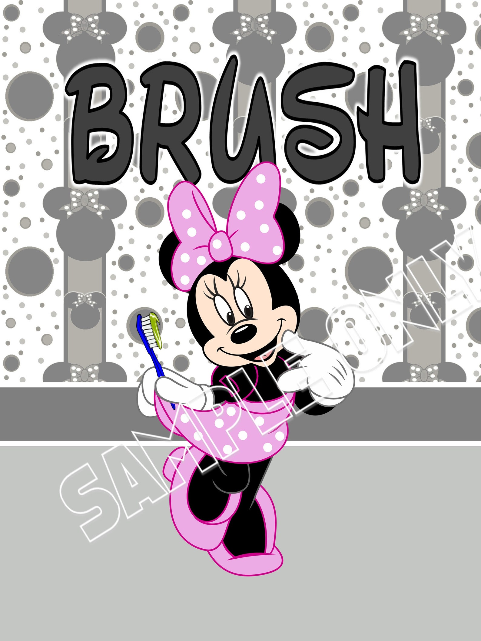 Minnie Mouse Gray Light Pink Wash Brush Floss Flush Kids | Etsy