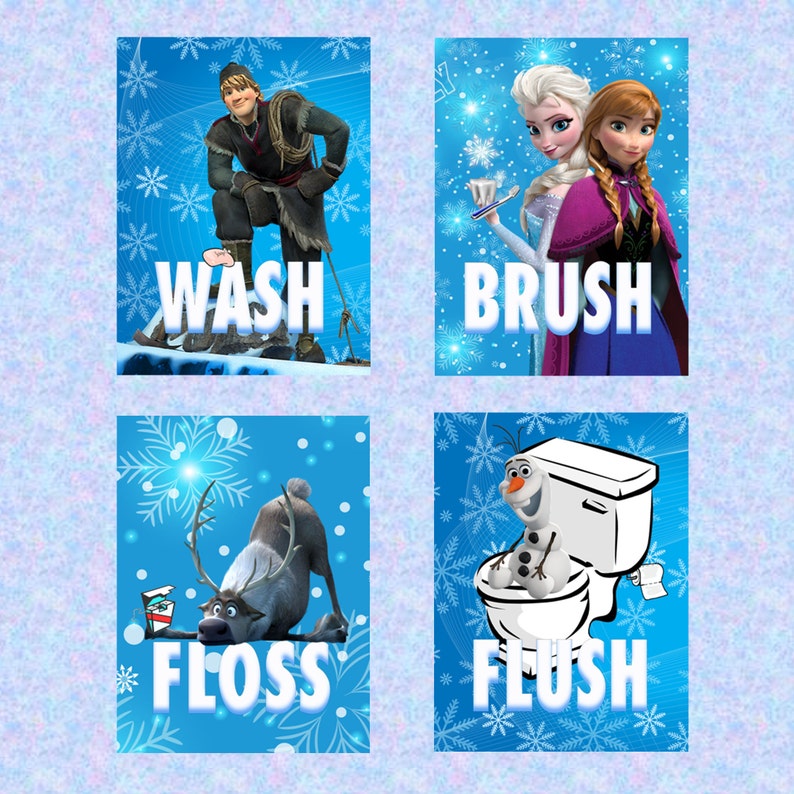 Disney Frozen Wash Brush Floss Flush Kids Bathroom Decor Wall - Etsy