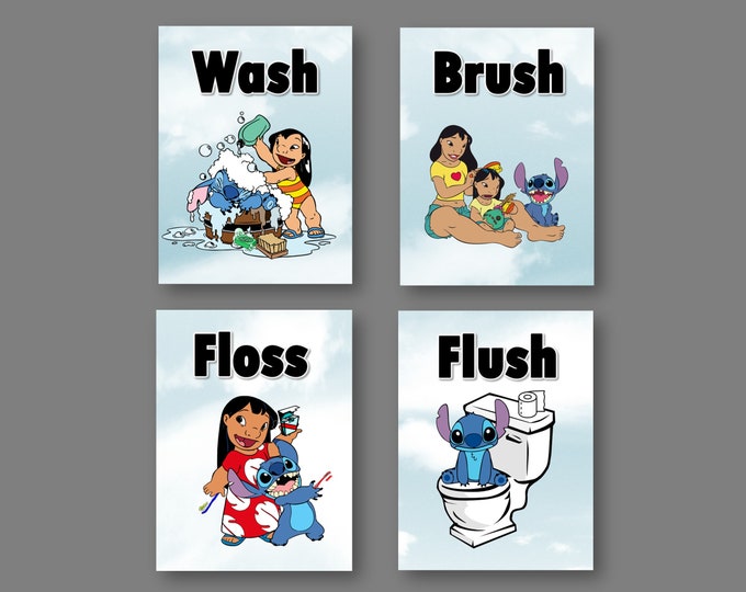 Lilo and Stitch Bathroom Prints Set of 4 - Etsy