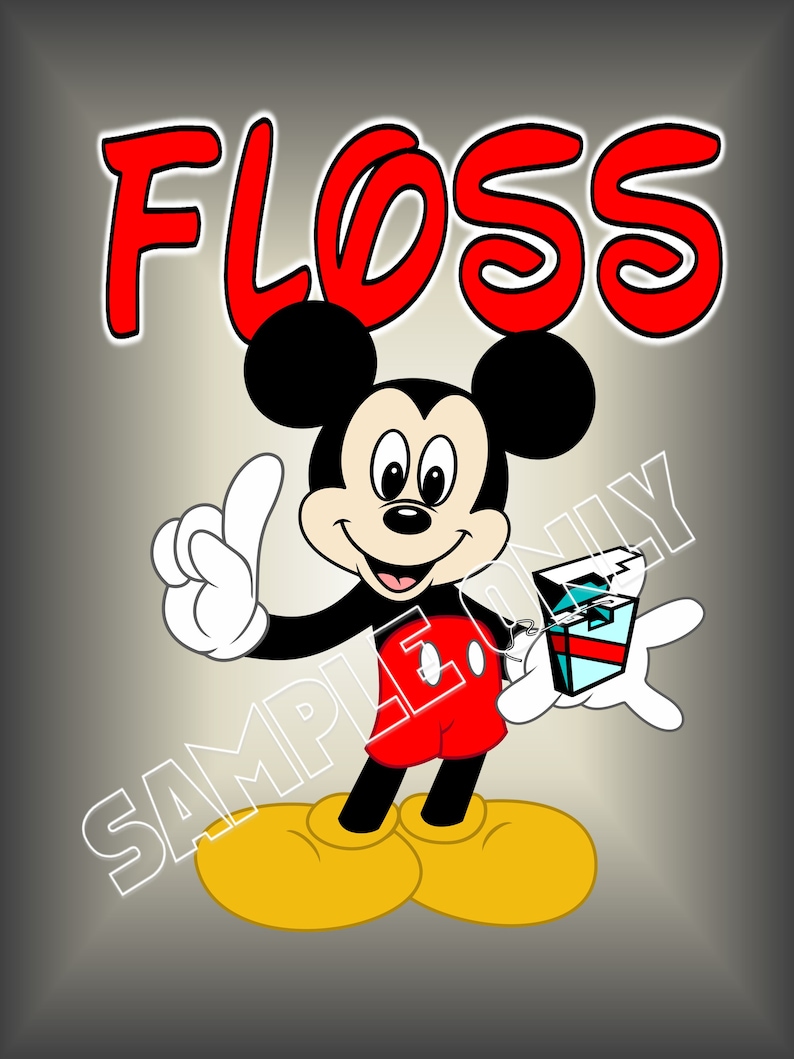 Mickey Mouse Gray BG Wash Brush Floss Flush Kids Bathroom - Etsy