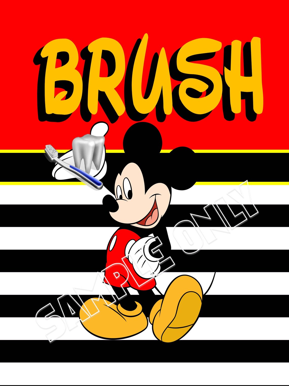 Mickey Mouse Red Black Wash Brush Floss Flush Kids Bathroom | Etsy