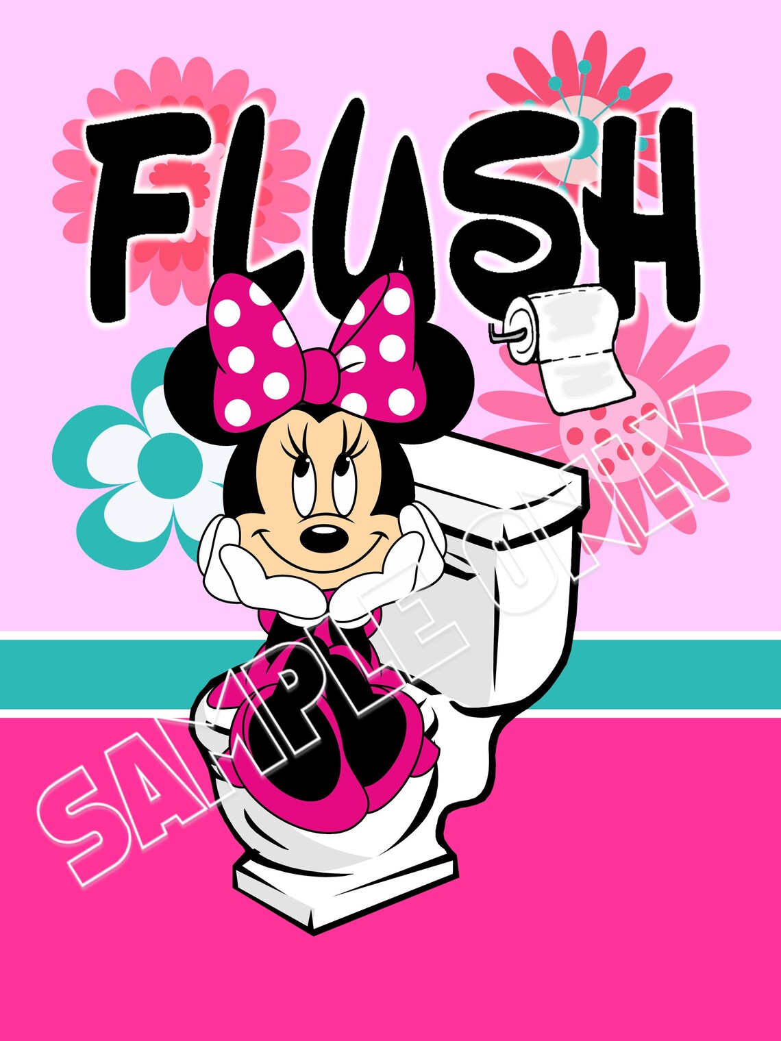 Minnie Mouse Hot Pink and Teal Wash Brush Floss Flush Kids - Etsy