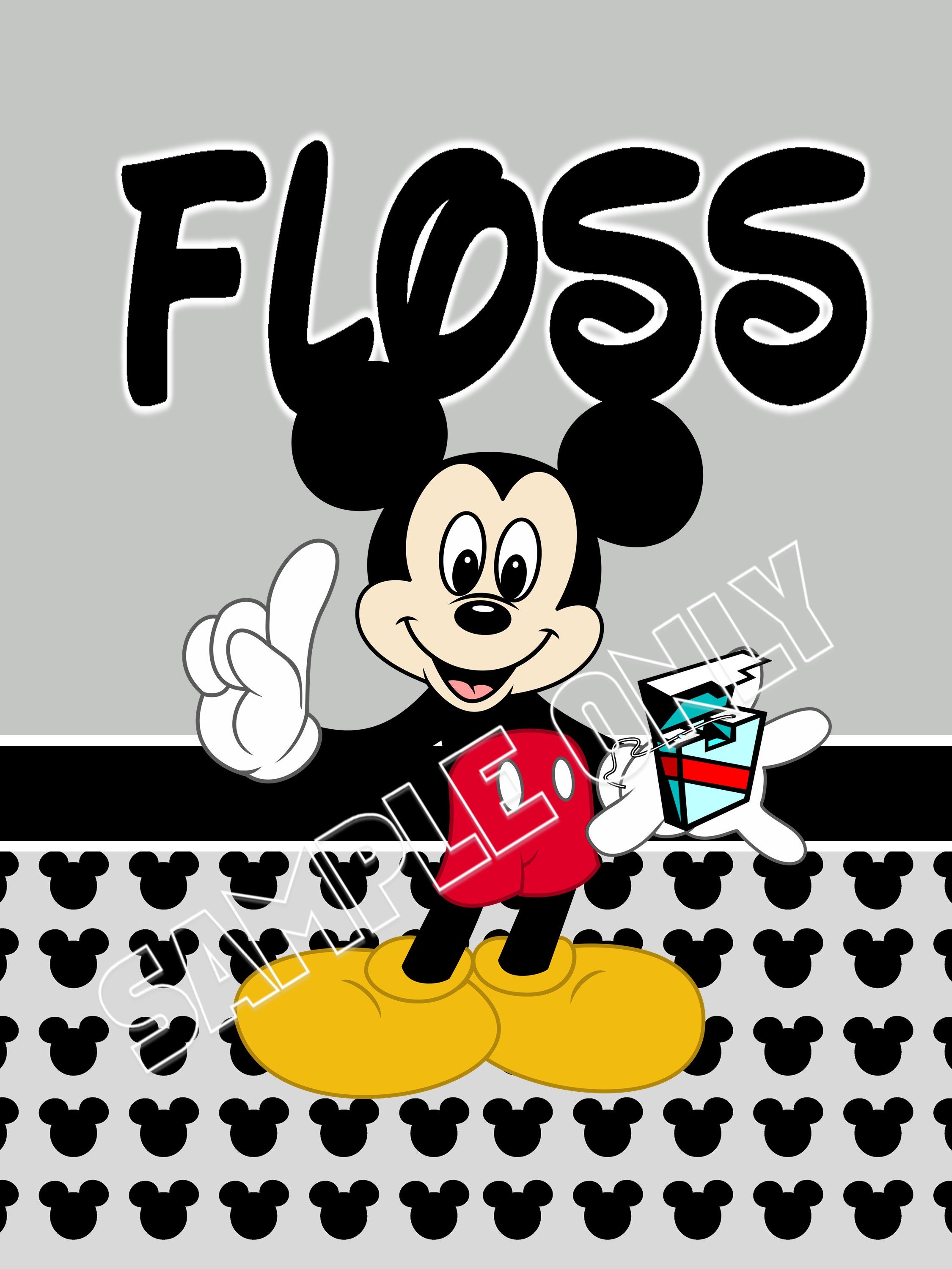 Mickey Mouse Gray Background Wash Brush Floss Flush Kids | Etsy