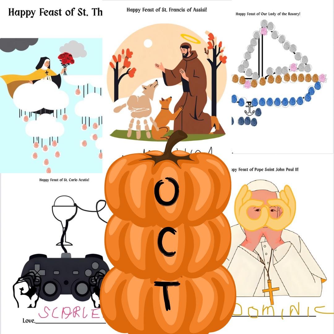 October Saints Handprint Art Bundle: St. Therese, Francis, Carlo, JPII ...