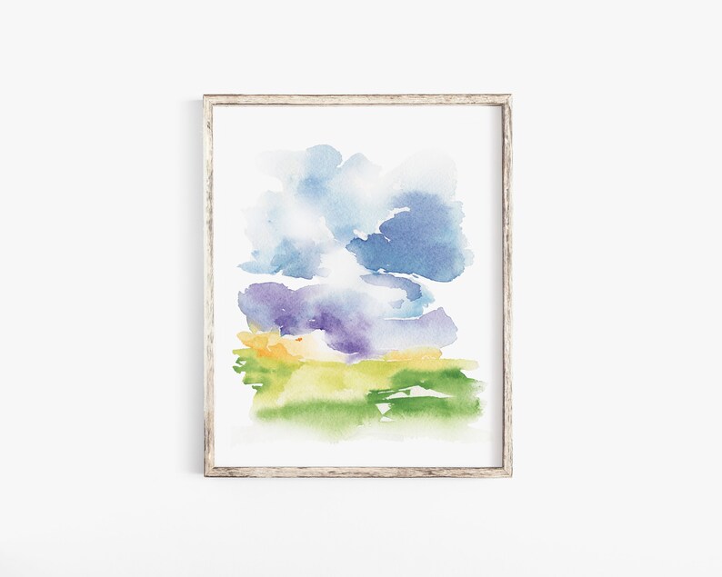 Violet Sky Abstract Landscape Watercolor Wall Art | Etsy