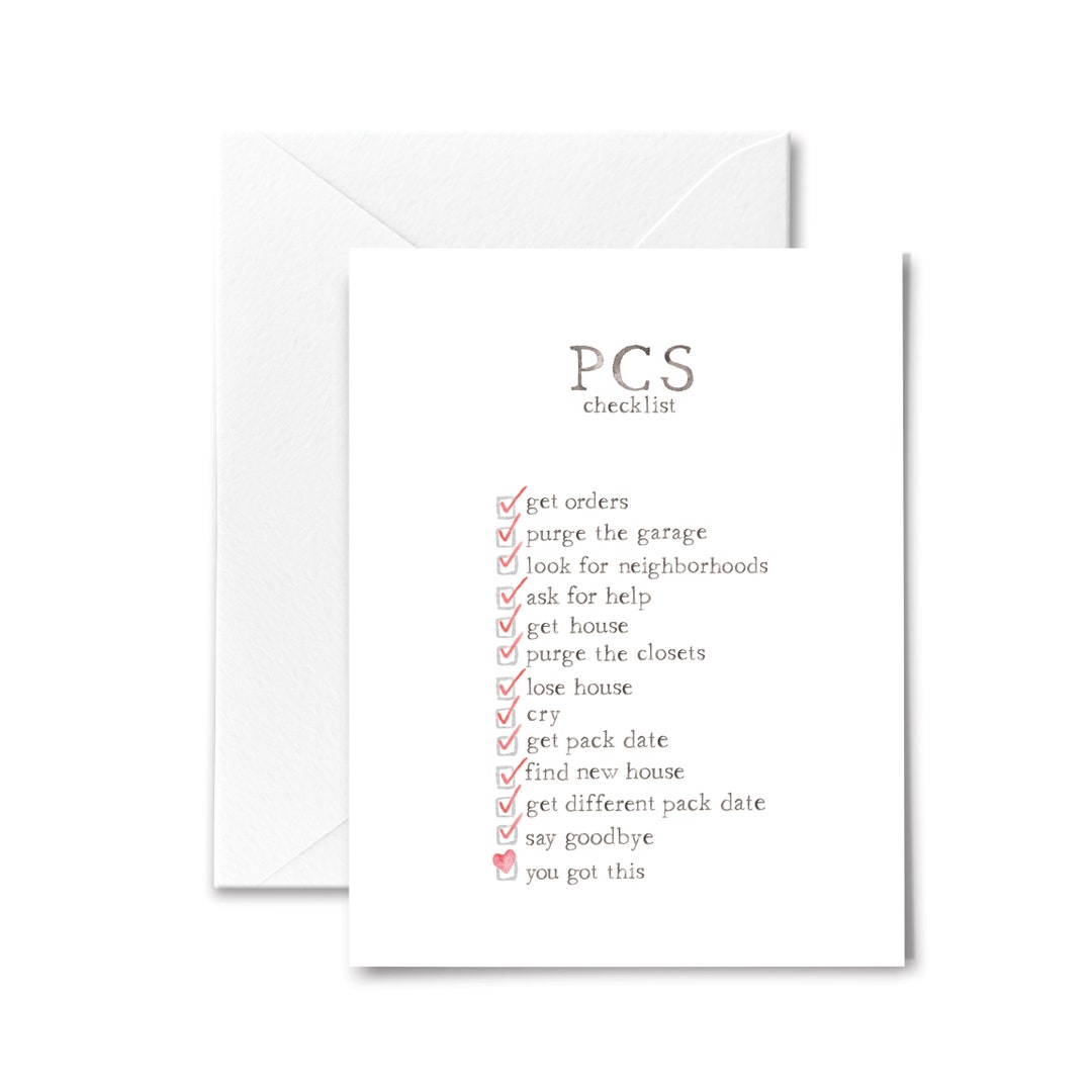 Military Spouse Card - PCS Checklist - Funny Encouragement Moving Card ...