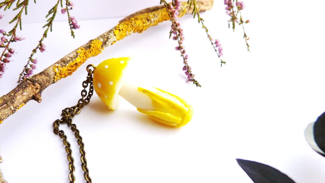 Glow in the Dark Toadstool Necklace: Yellow Fimo Clay Mushroom Pendant ...