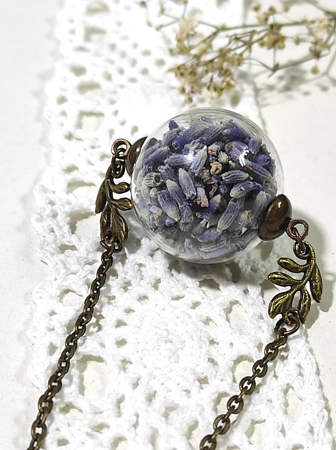 Dried Lavender Necklace, Glass Globe Lavender, Pressed Flower Necklace ...