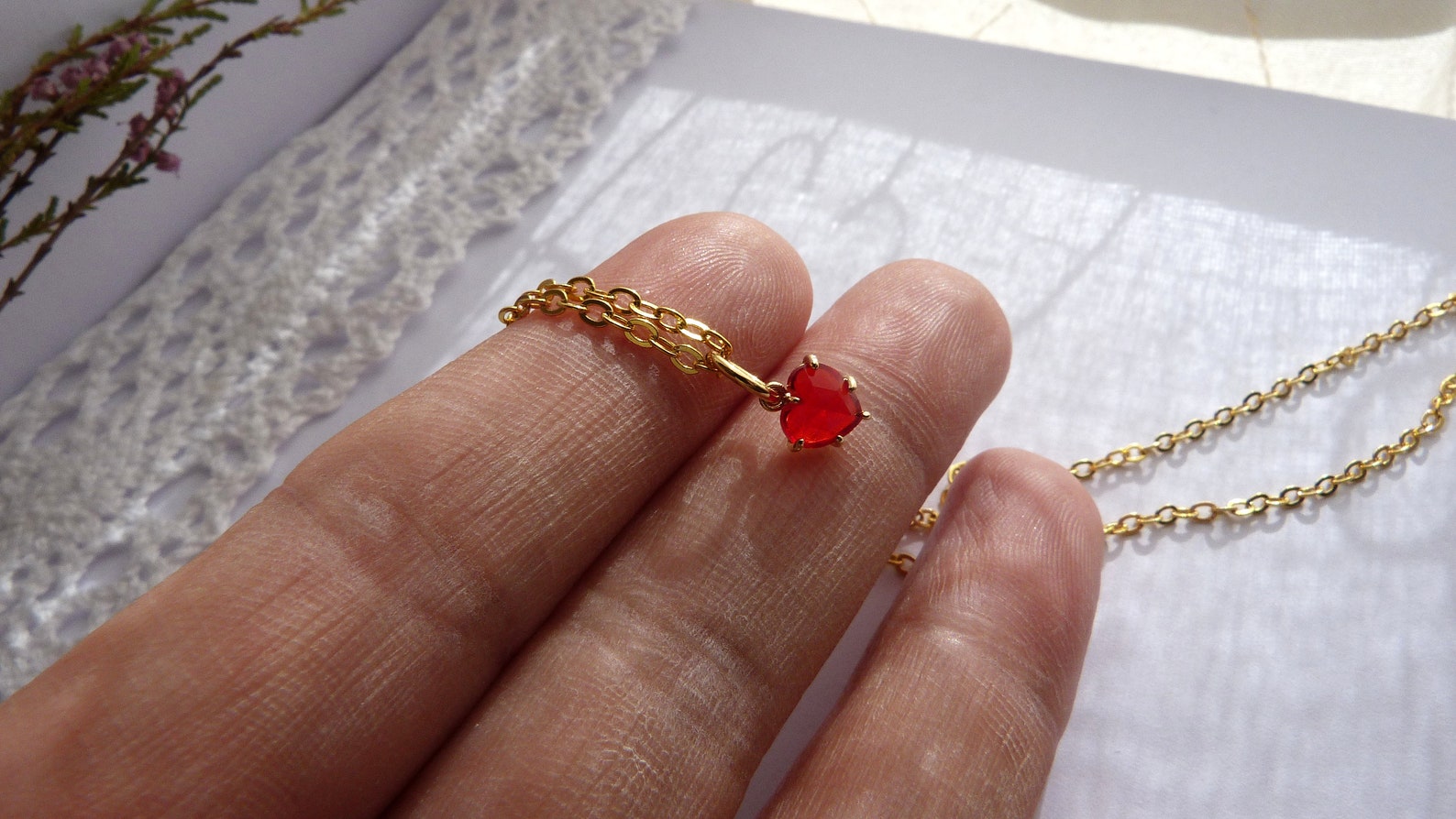 Heart Jewelryred Heart Necklacetiny Red Heartred - Etsy